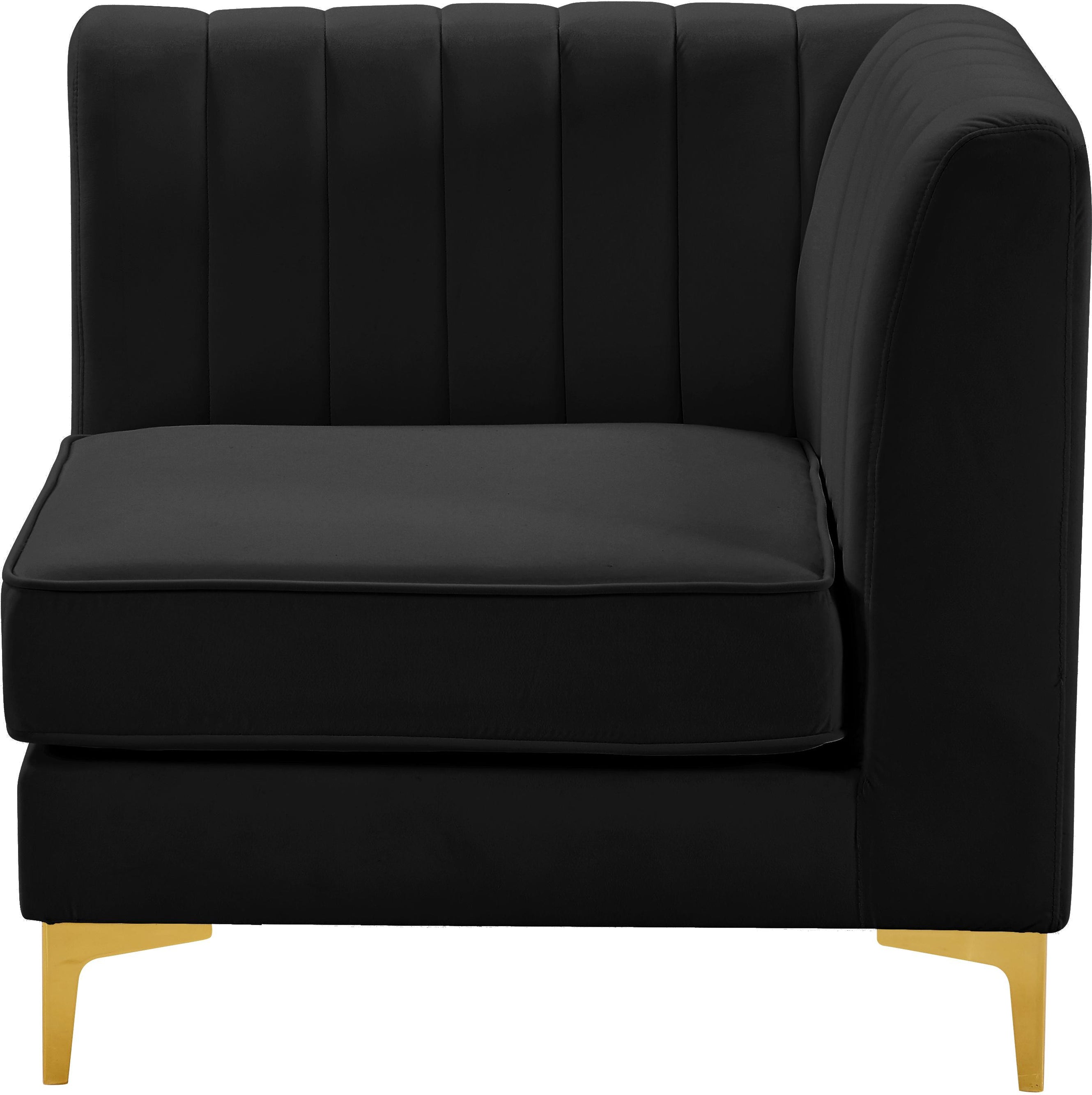 Alina Black Velvet Corner Chair | All Brands Furniture (NJ)